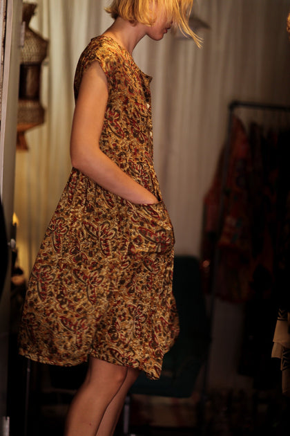 EDITH SILK DRESS MARIPOSA YELLOW, hand made - MOMO NEW YORK - sus...