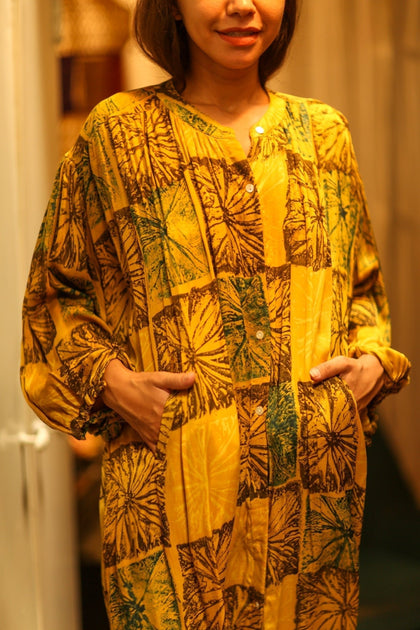 ELIZABETH SILK DRESS ANANAS YELLOW, hand made - MOMO NEW YORK - s...