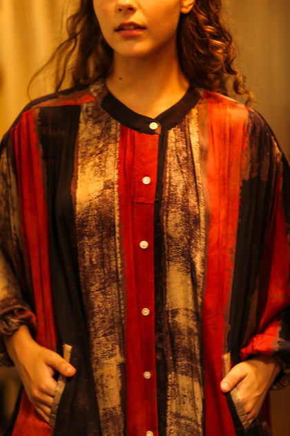 ELIZABETH SILK DRESS POPPY FIELD, hand made - MOMO NEW YORK - sus...