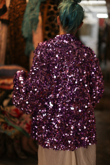 PURPLE SEQUIN EMBROIDERED KIMONO, hand made - MOMO NEW YORK - sus...