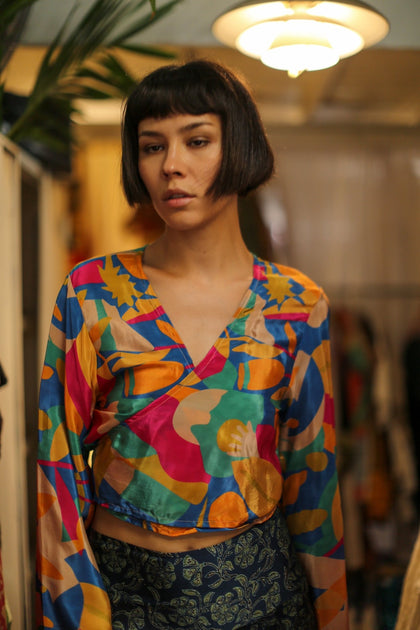 SILK HAND BLOCK PRINT WRAP TOP CELINA, hand made - MOMO NEW YORK ...