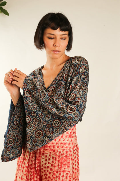 WRAP SILK TOP CELINA, hand made - MOMO NEW YORK - sustainable fas...