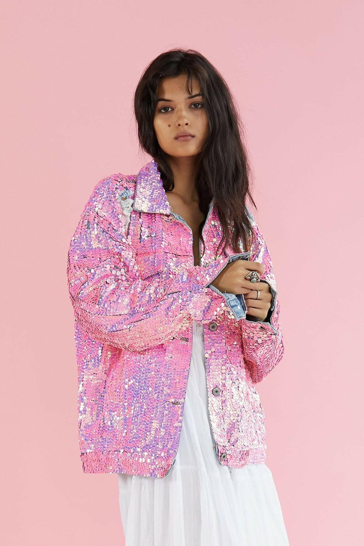 SEQUIN EMBROIDERD DENIM JACKET DEMI, hand made - MOMO NEW YORK