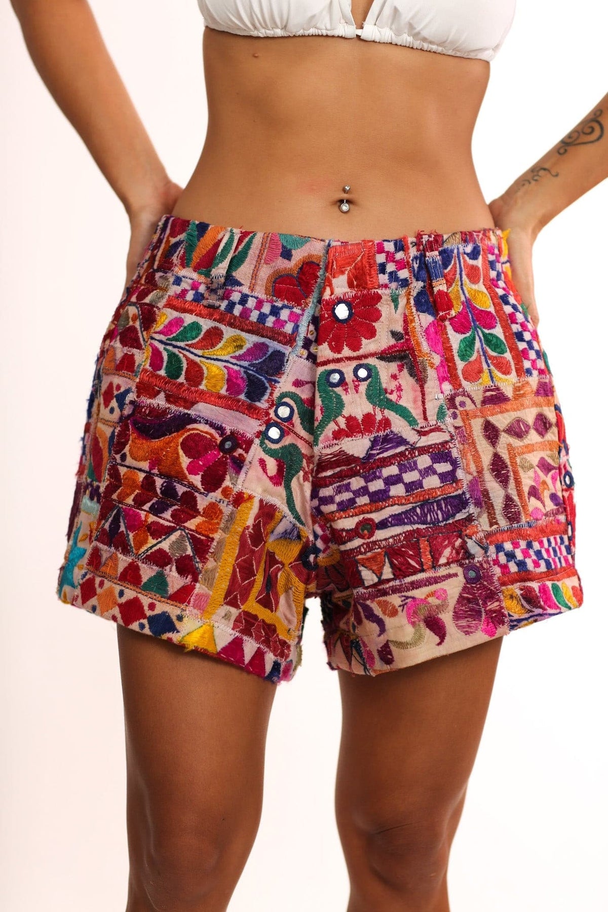 EMBROIDERED PATCHWORK SHORTS X FREE PEOPLE, hand made - MOMO NEW ...