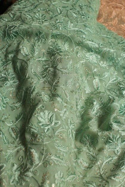 GREEN EMBROIDERED SILK B32-43, hand made - MOMO NEW YORK - sustai...
