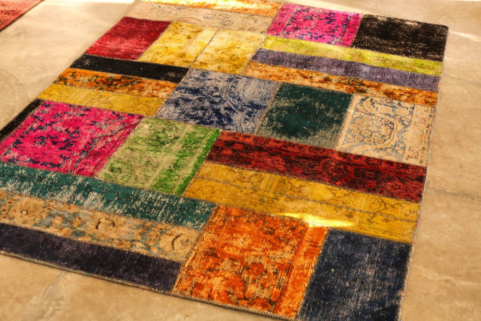MULTI COLOR PATCHWORK RUG 2.02 x 1.50 m, hand made - MOMO NEW YOR...