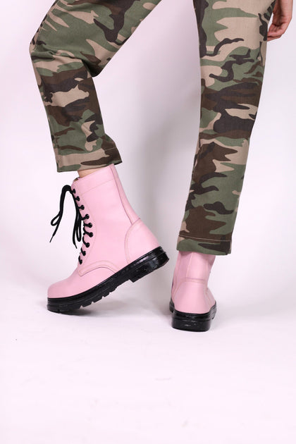 PINK COMBAT BOOTS ADA, hand made - MOMO NEW YORK - sustainable fa...