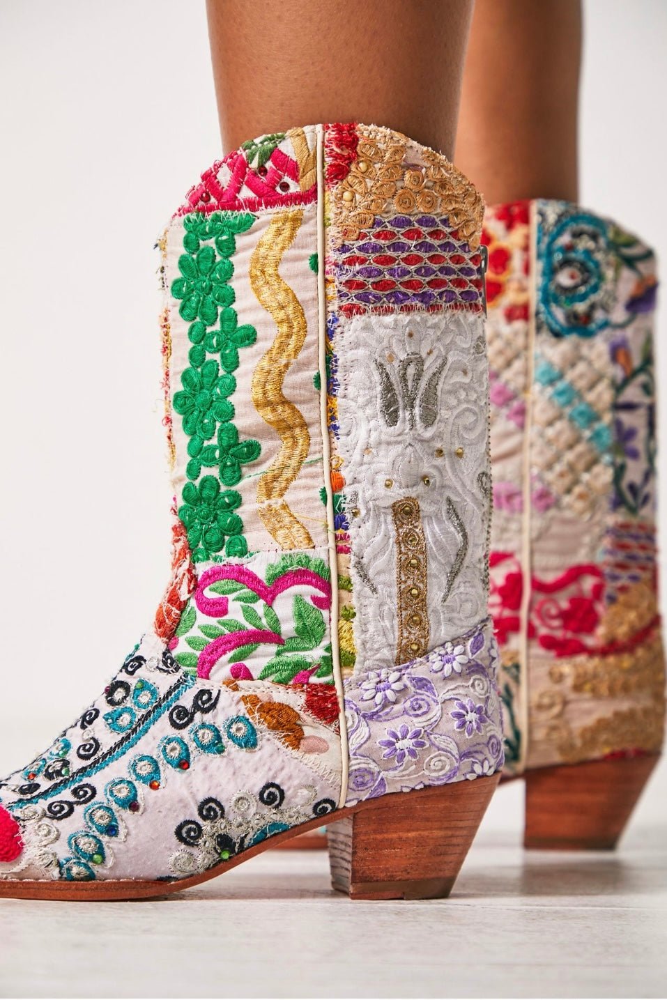 SELINA PATCHWORK WESTERN BOOTS X FREE PEOPLE, hand made - MOMO NE...