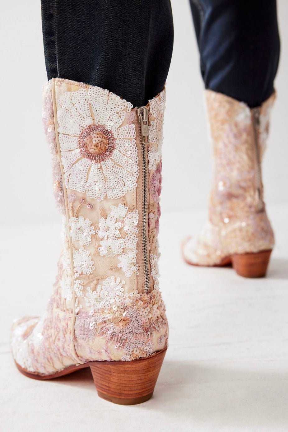 SELINA SEQUIN EMBROIDERED WESTERN BOOTS X FREE PEOPLE, hand made
