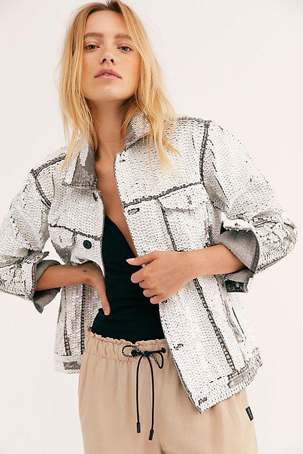 SEQUIN EMBROIDERD DENIM JACKET DEMI, hand made - MOMO NEW YORK