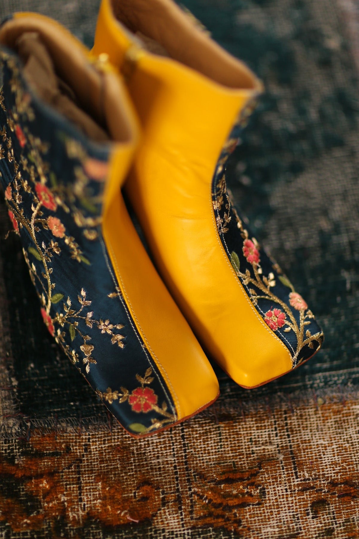 SPLIT FABRIC LEATHER BOOTS JAYE, hand made - MOMO NEW YORK - sust...